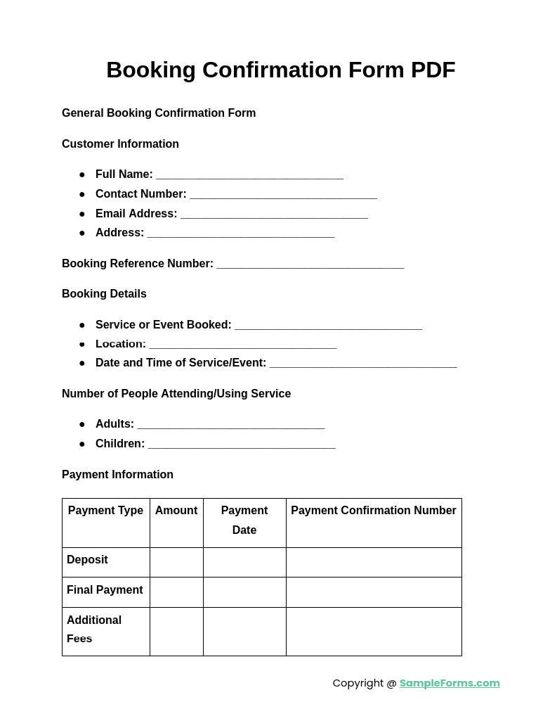FREE 15+ Booking Confirmation Form Samples, PDF, MS Word, Google Docs