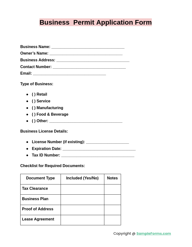 FREE 14+ Permit Application Form Samples, PDF, MS Word, Google Docs, Excel