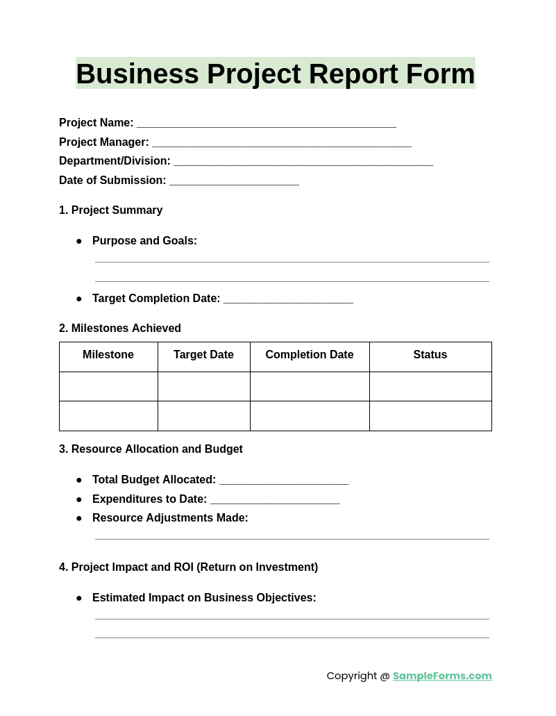 FREE 13+ Project Report Form Samples, PDF, MS Word, Google Docs, Excel