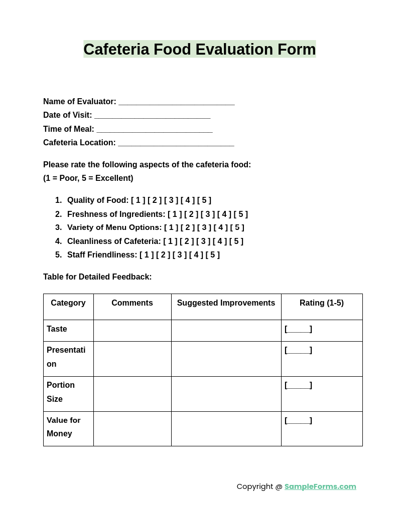 FREE 18+ Food Evaluation Form Samples, PDF, MS Word, Google Docs