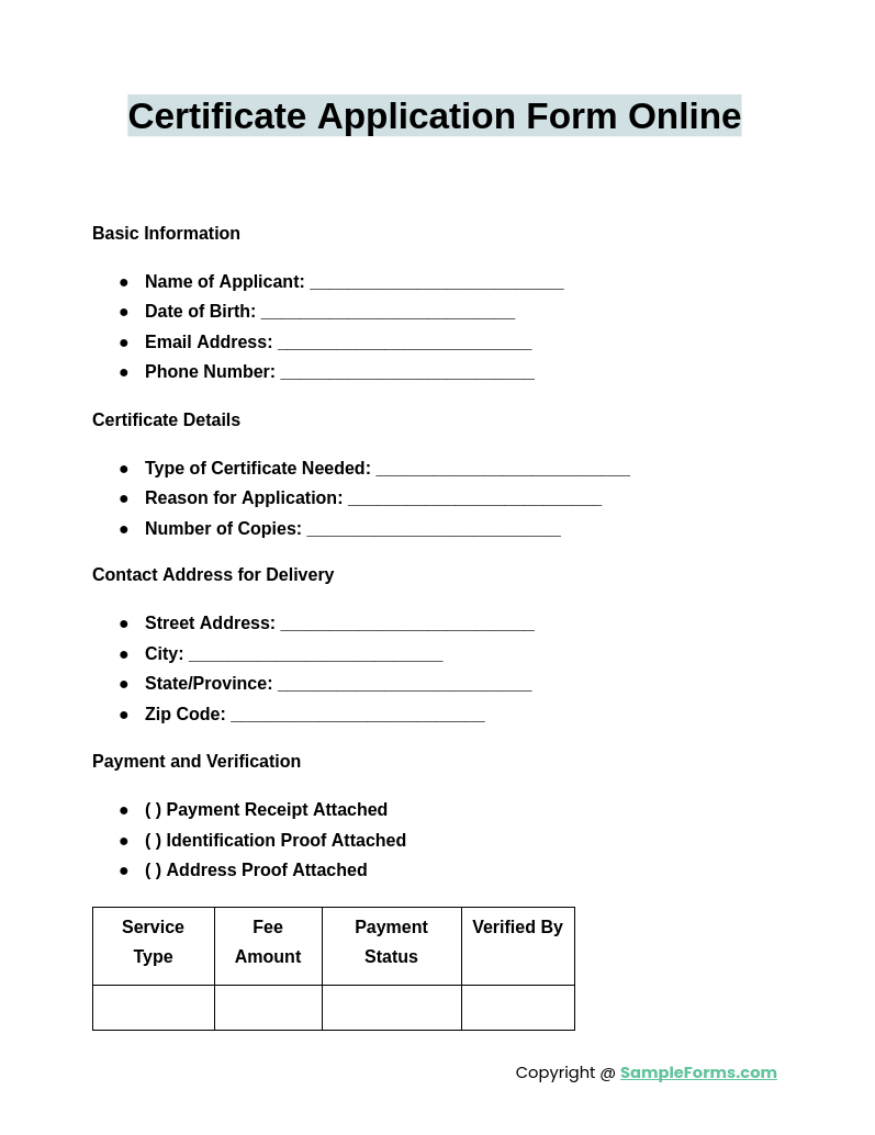 FREE 11+ Certificate Application Form Samples, PDF, MS Word, Google Docs