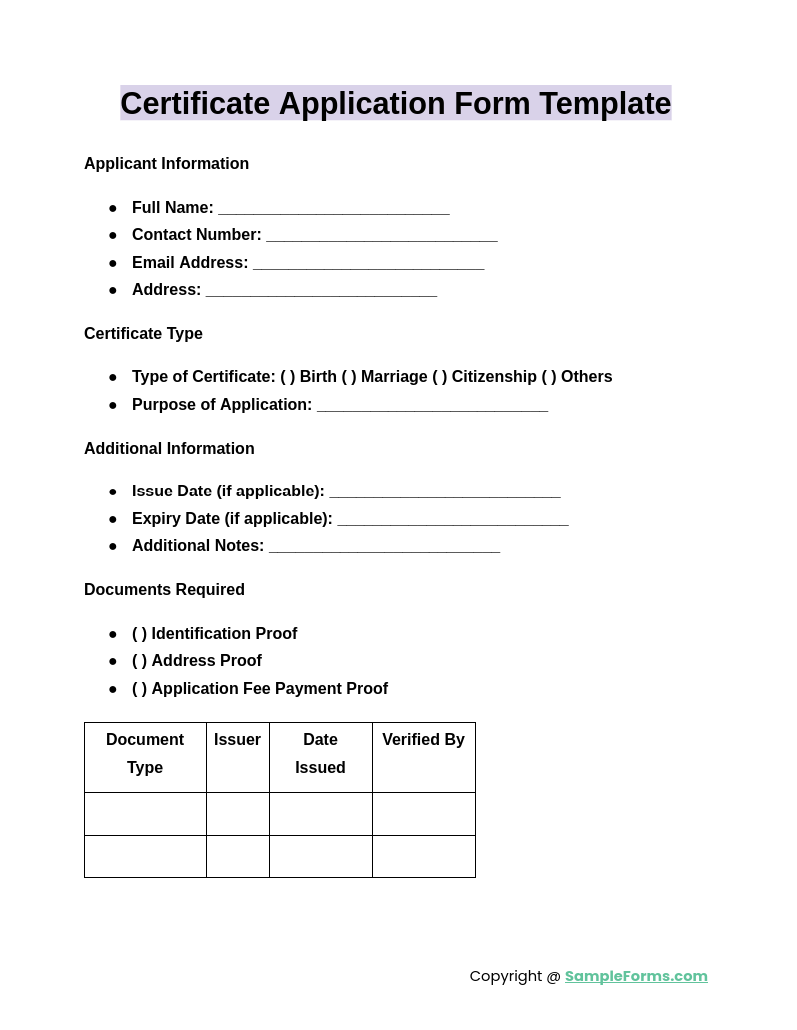 FREE 11+ Certificate Application Form Samples, PDF, MS Word, Google Docs