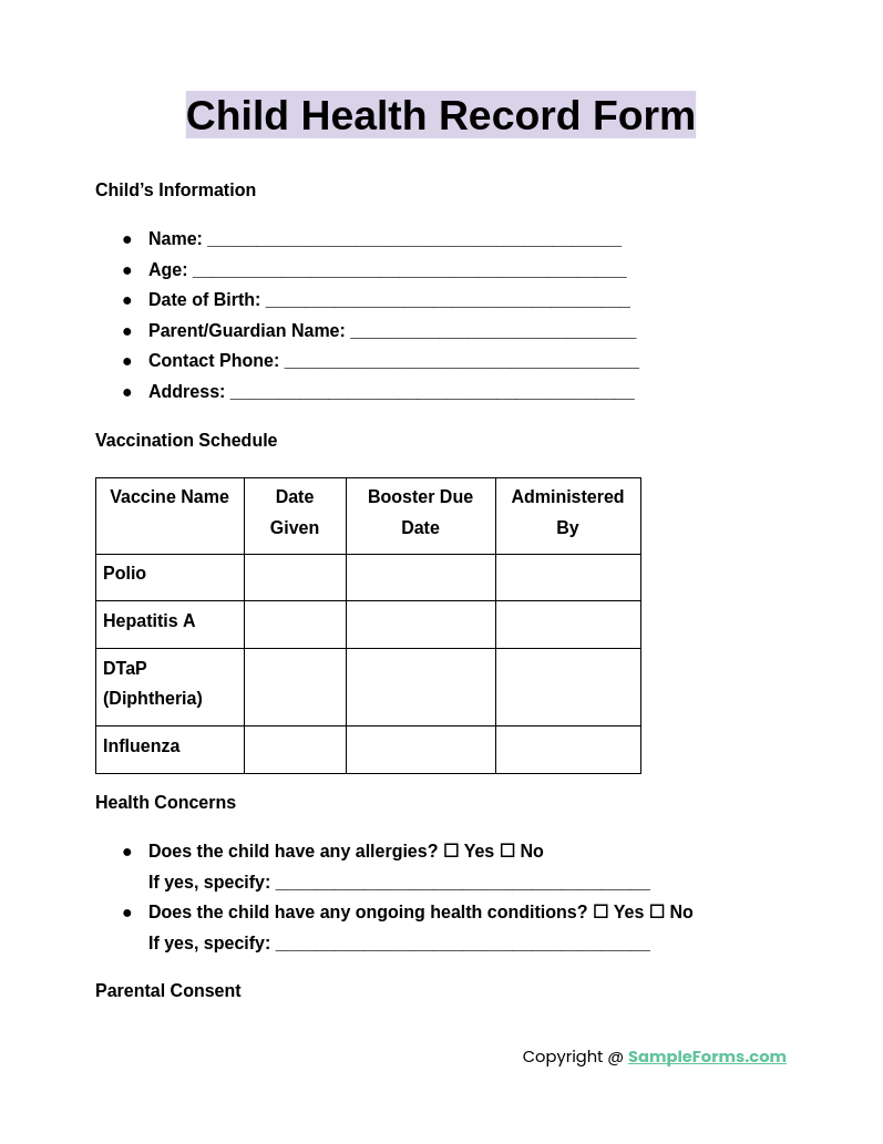 FREE 13+ Health Record Form Samples, PDF, MS Word, Google Docs