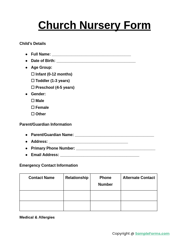 FREE 34+ Nursery Form Samples, PDF, MS Word, Google Docs