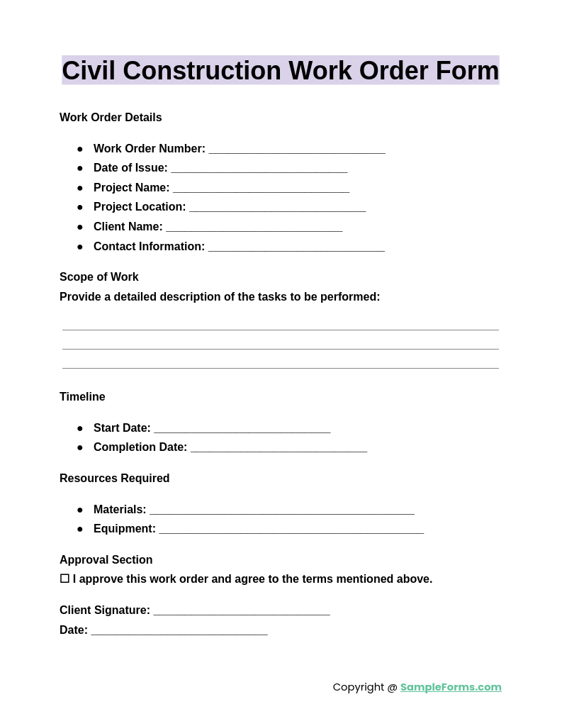 FREE 11+ Construction Work Order Form Samples, PDF, MS Word, Google Docs