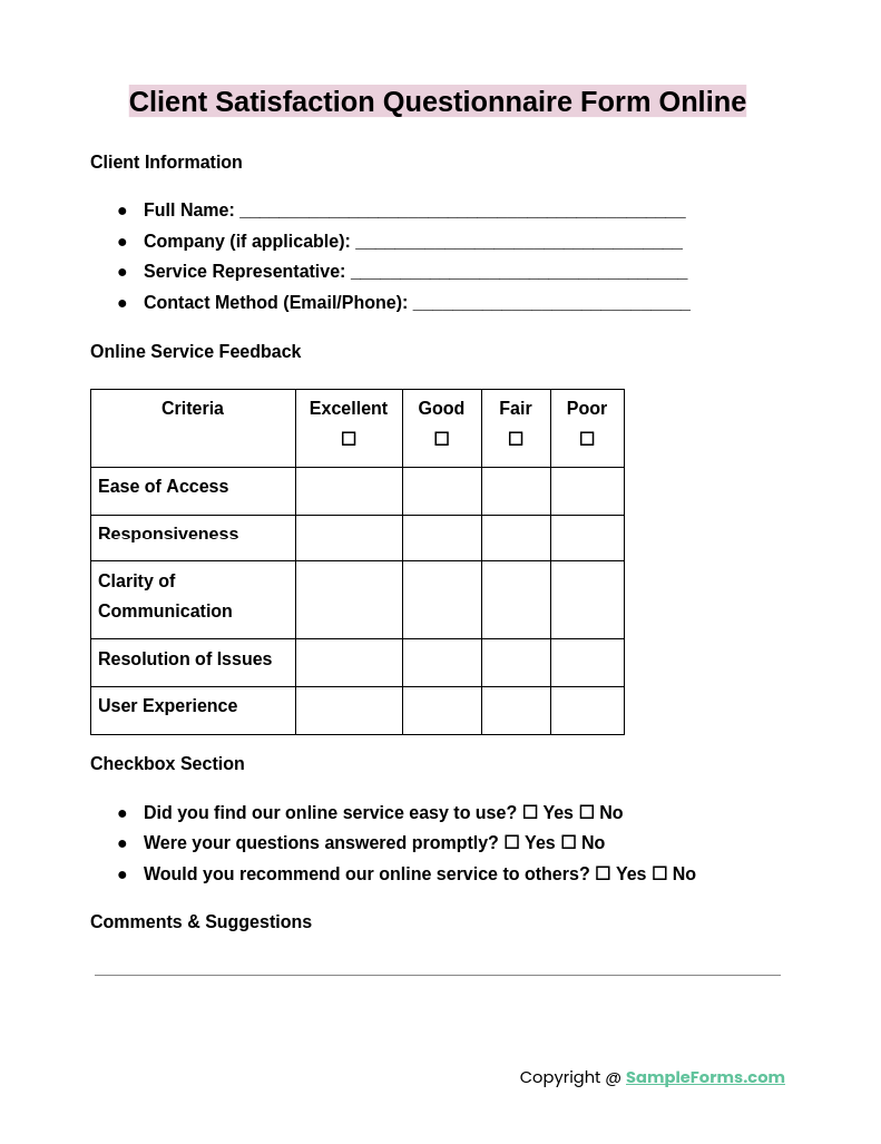 FREE 10+ Client Satisfaction Questionnaire Form Samples, PDF, MS Word ...