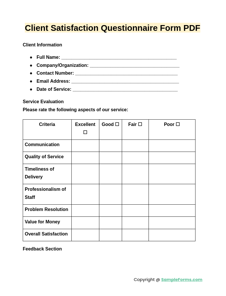 FREE 10+ Client Satisfaction Questionnaire Form Samples, PDF, MS Word ...