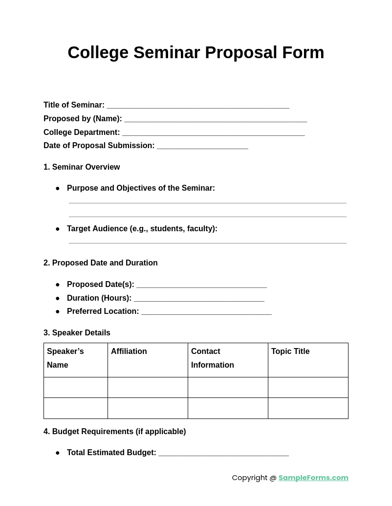 FREE 15+ Seminar Proposal Form Samples, PDF, MS Word, Google Docs