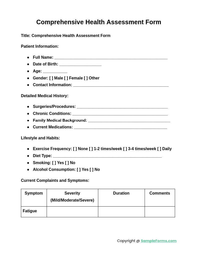 FREE 42+ Health Assessment Form Samples, PDF, MS Word, Google Docs