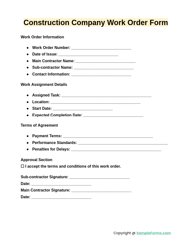 FREE 11+ Construction Work Order Form Samples, PDF, MS Word, Google Docs