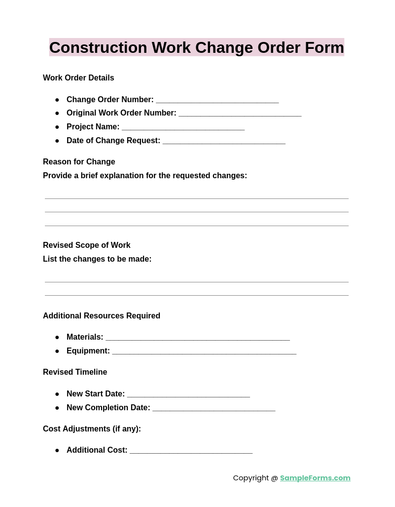 FREE 11+ Construction Work Order Form Samples, PDF, MS Word, Google Docs