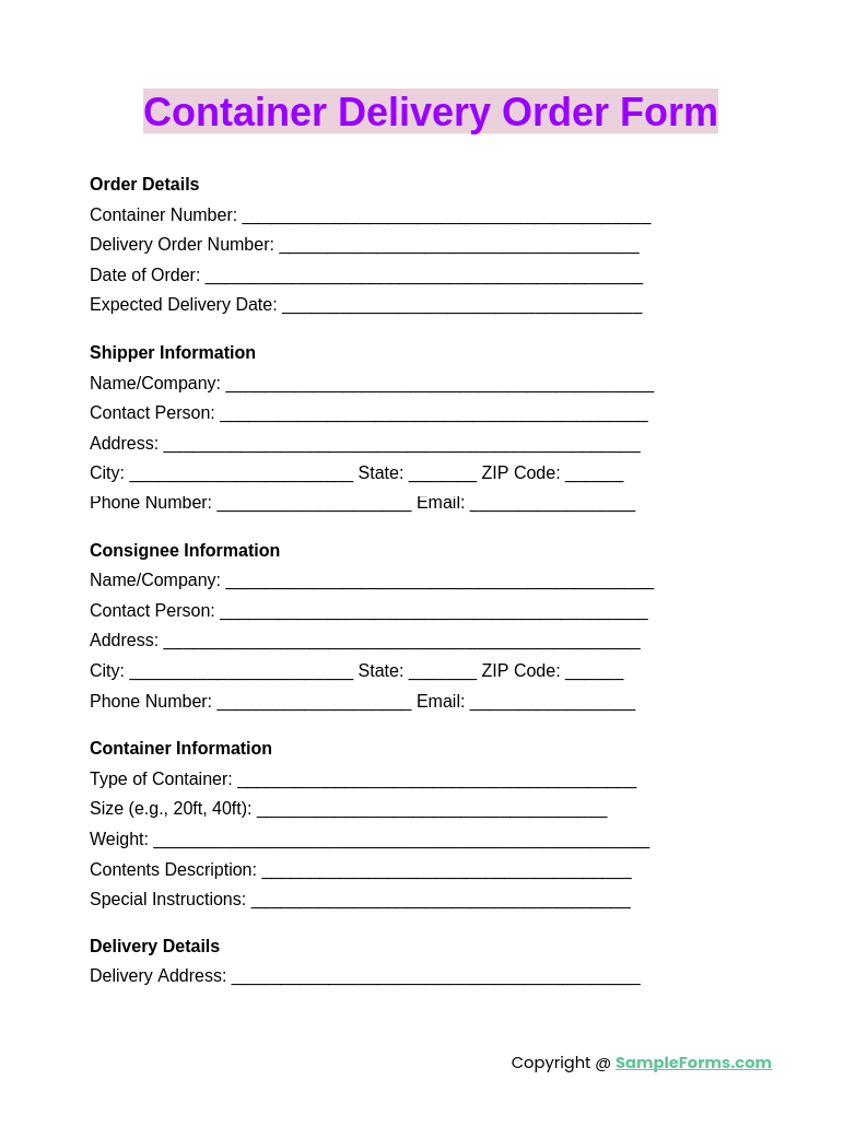 FREE 13+ Delivery Order Form Samples, PDF, MS Word, Google Docs