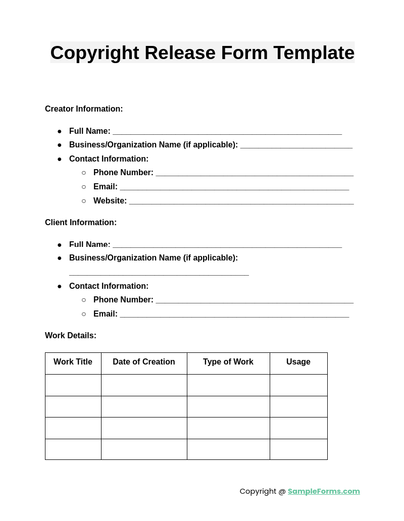 FREE 11+ Copyright Release Form Samples, PDF, MS Word, Google Docs