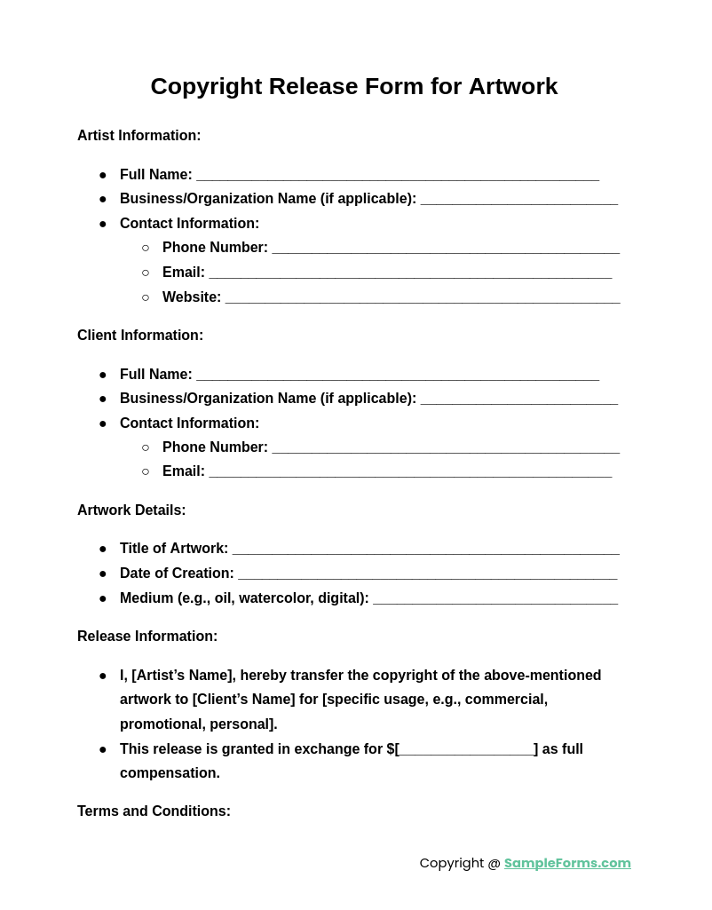 FREE 11+ Copyright Release Form Samples, PDF, MS Word, Google Docs