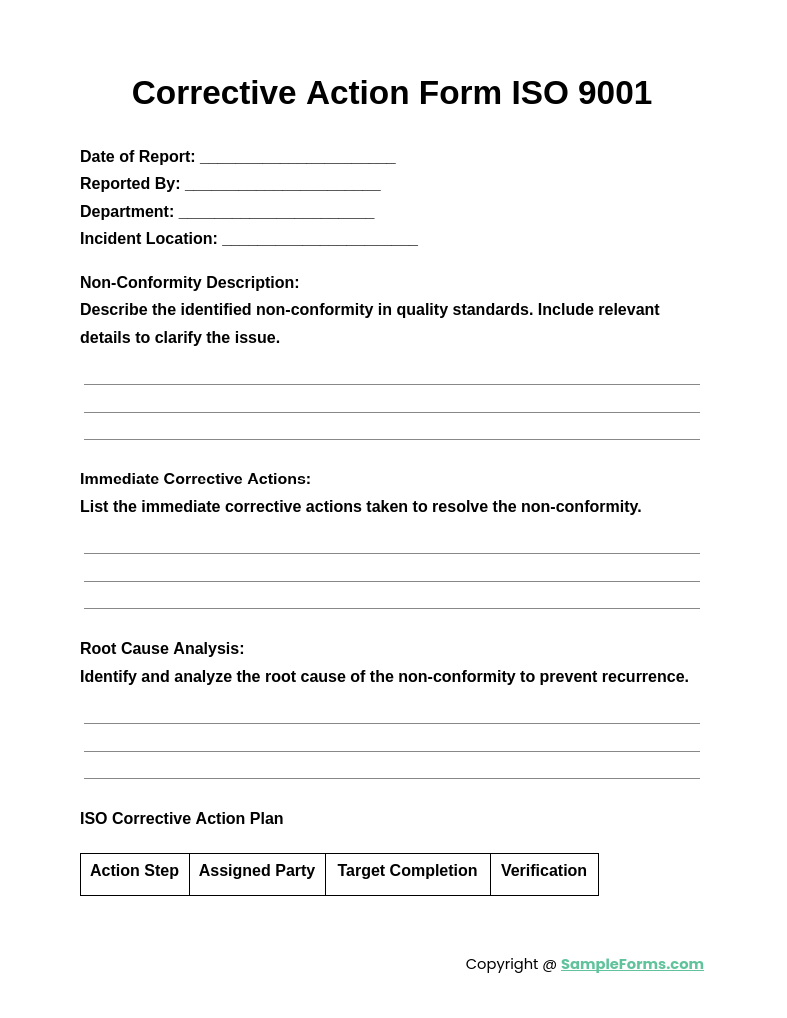 FREE 26+ Corrective Action Form Samples, PDF, MS Word, Google Docs, Excel