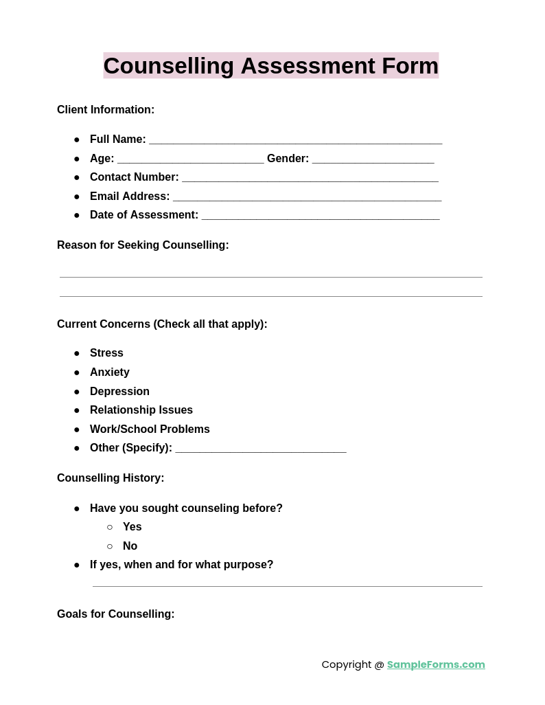 FREE 38+ Counselling Form Samples, PDF, MS Word, Google Docs