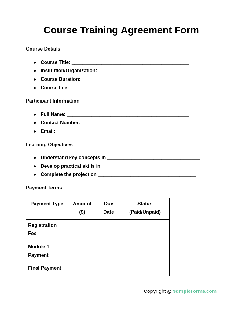 FREE 14+ Training Agreement Form Samples, PDF, MS Word, Google Docs