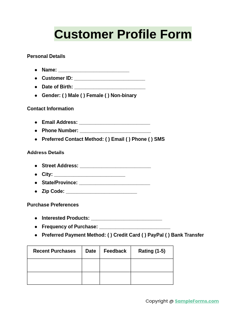 FREE 55+ Profile Form Samples, PDF, MS Word, Google Docs, Excel