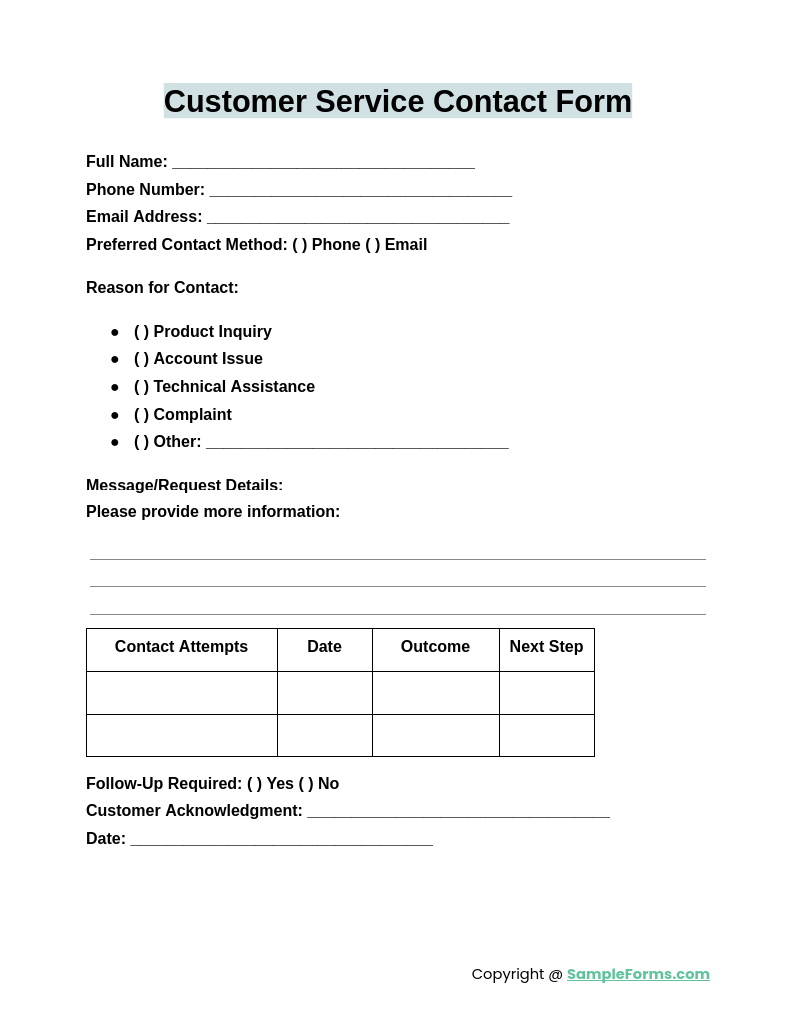 FREE 18+ Customer Service Form Samples, PDF, MS Word, Google Docs