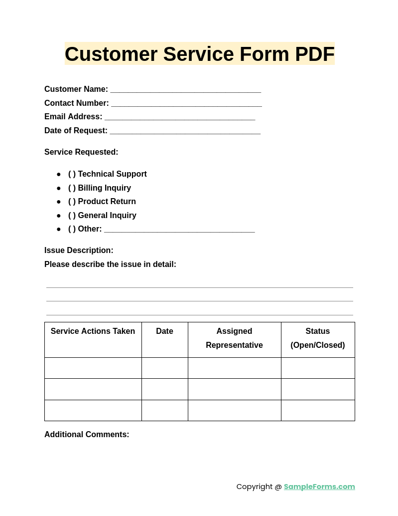 FREE 18+ Customer Service Form Samples, PDF, MS Word, Google Docs