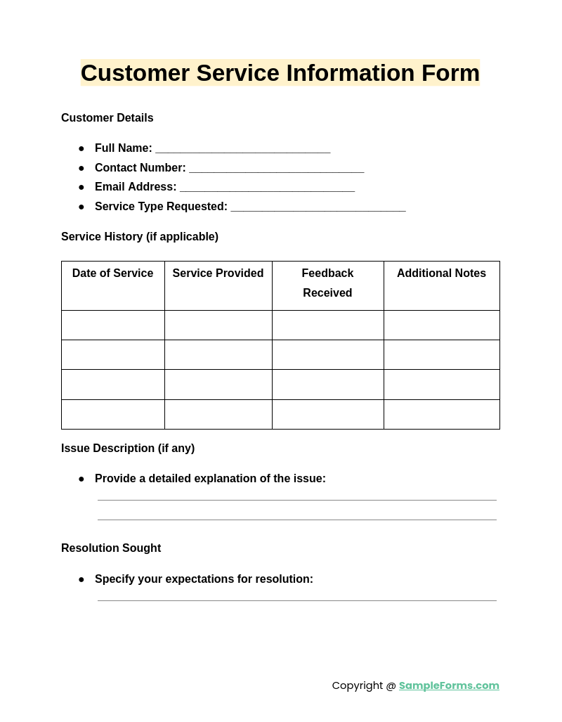FREE 13+ Customer Information Form Samples, PDF, MS Word, Google Docs ...