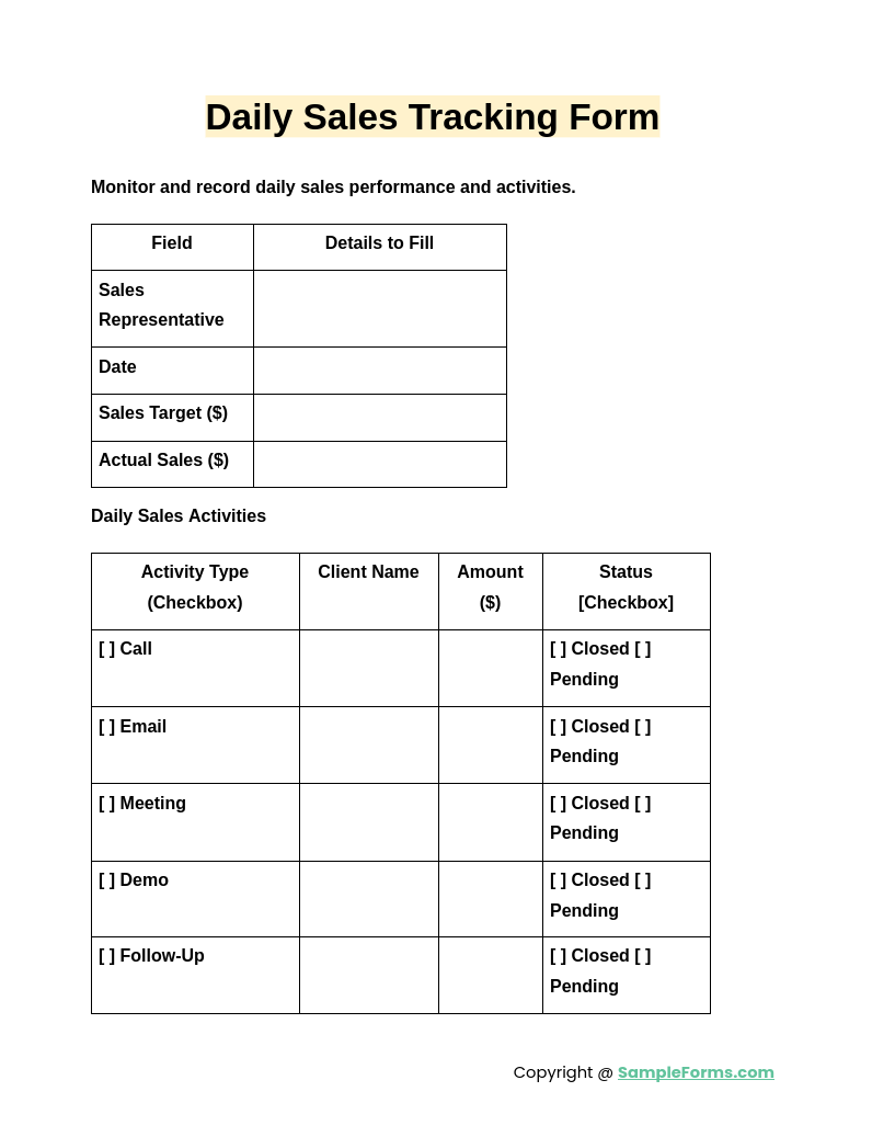 FREE 13+ Sales Tracking Form Samples, PDF, MS Word, Google Docs, Excel