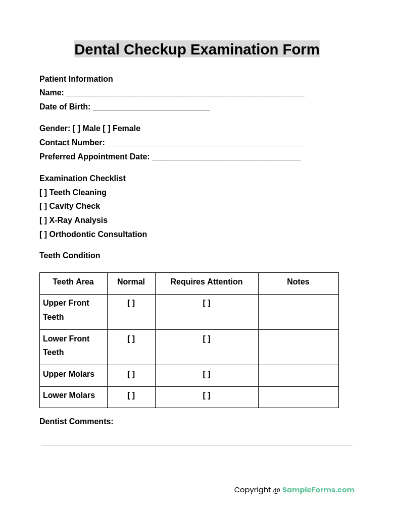 FREE 10+ Dental Examination Form Samples, PDF, MS Word, Google Docs