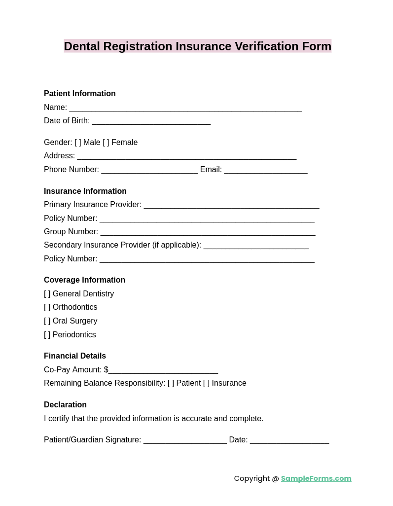 FREE 10+ Dental Insurance Verification Form Samples, PDF, MS Word, Google Docs