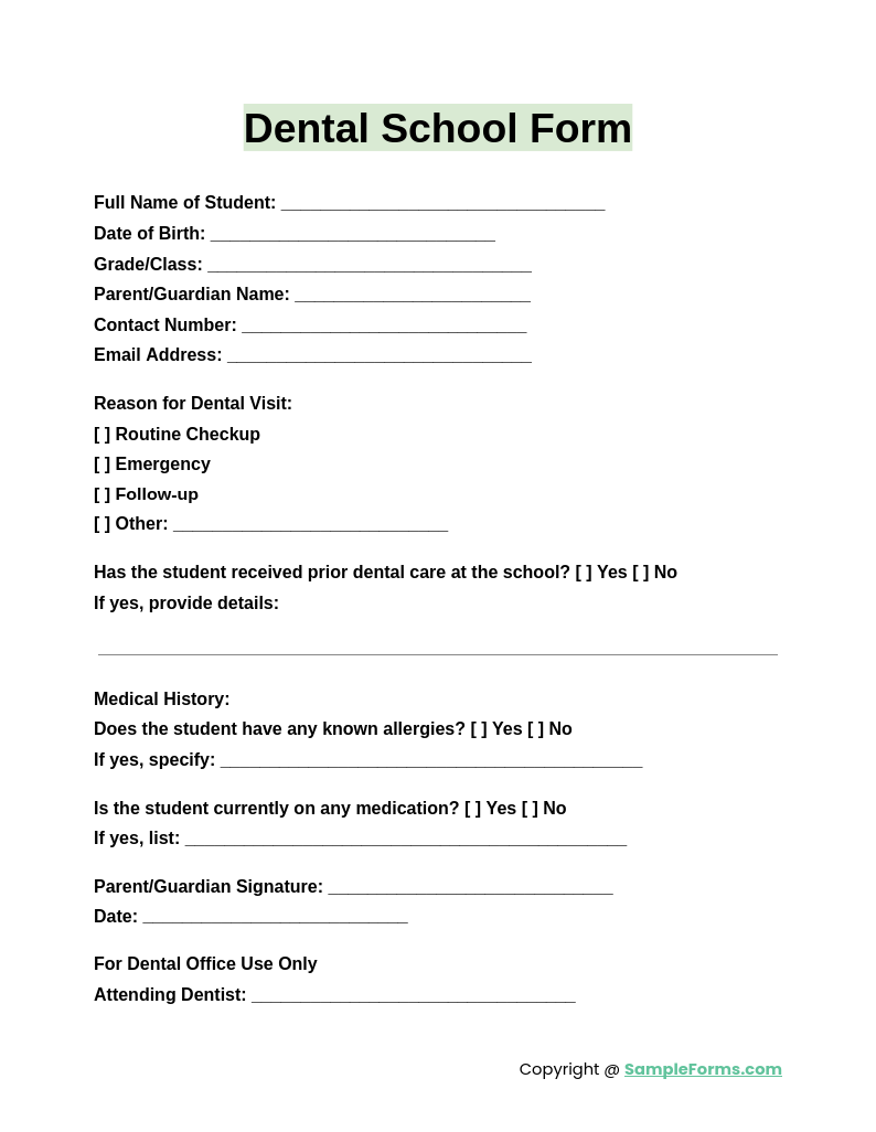 FREE 56+ School Form Samples, PDF, MS Word, Google Docs, Excel