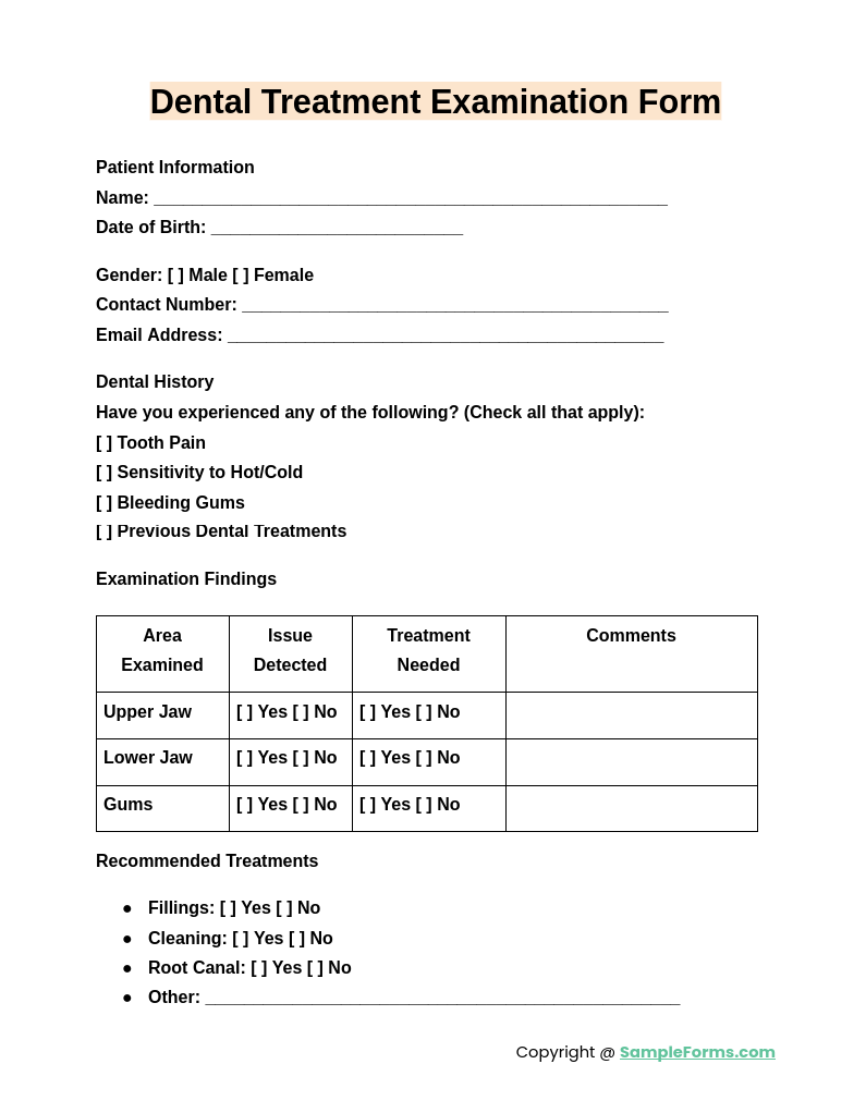 FREE 10+ Dental Examination Form Samples, PDF, MS Word, Google Docs