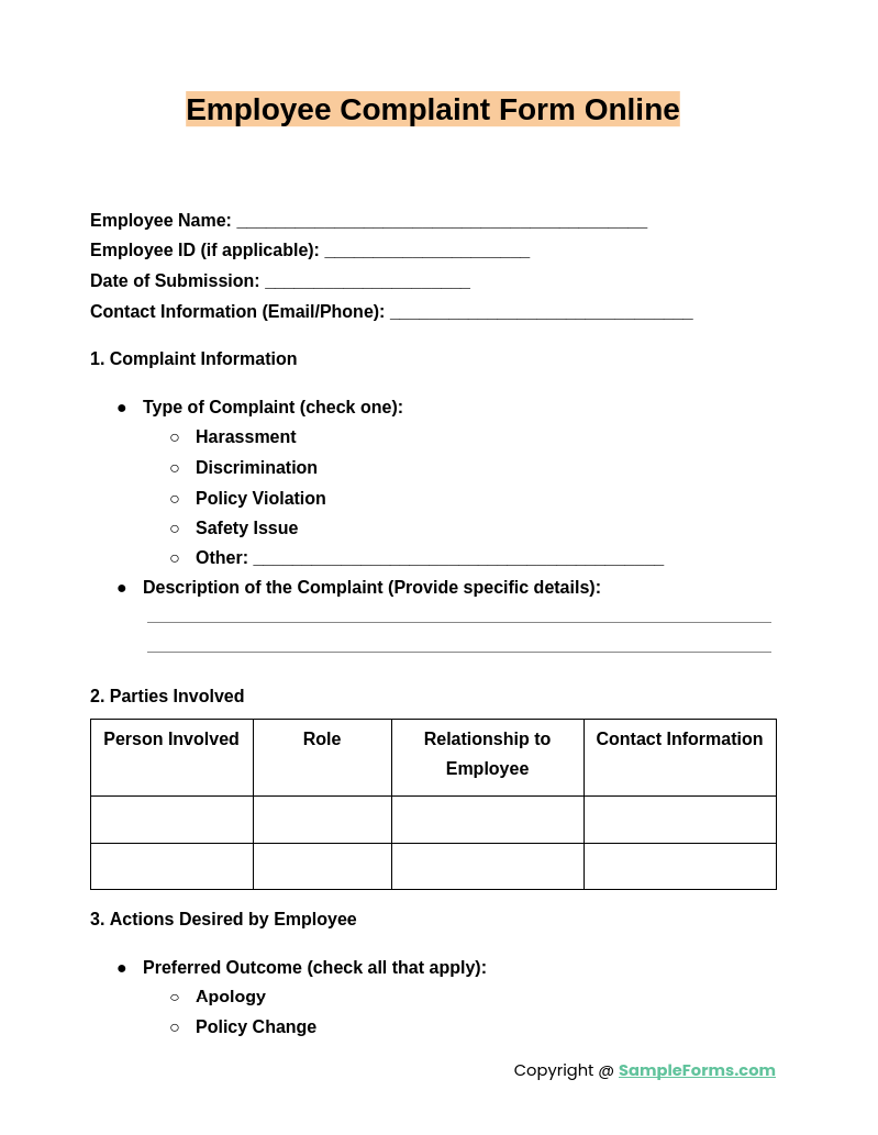 FREE 13+ Employee Complaint Form Samples, PDF, MS Word, Google Docs