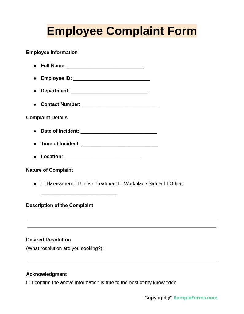 FREE 46+ Complaint Form Samples, PDF, MS Word, Google Docs, Excel
