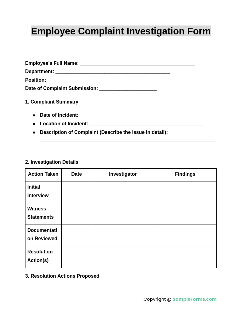 FREE 13+ Employee Complaint Form Samples, PDF, MS Word, Google Docs