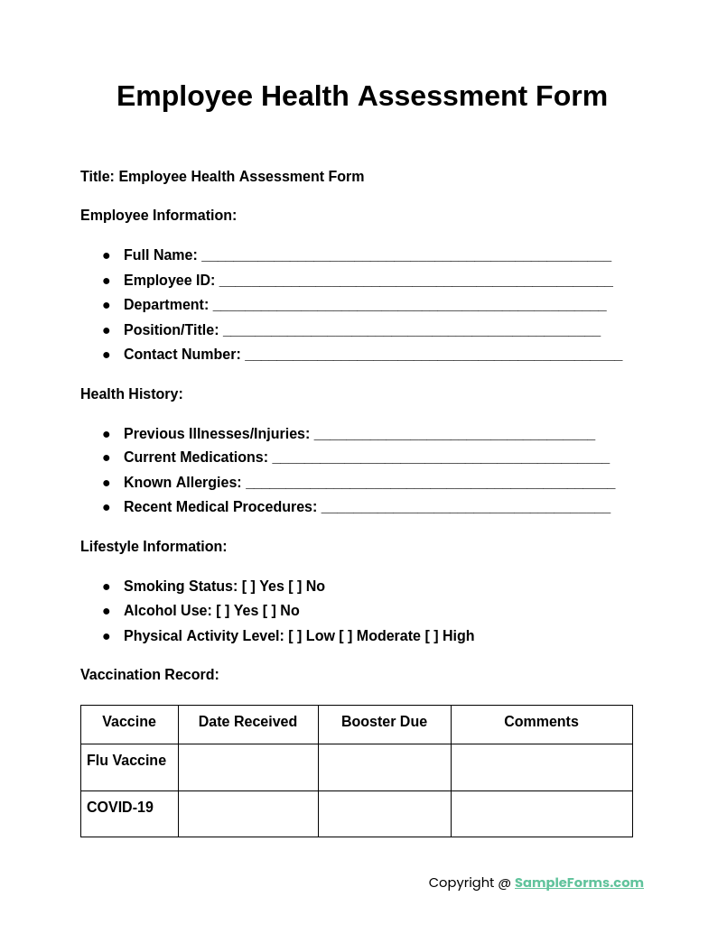 FREE 42+ Health Assessment Form Samples, PDF, MS Word, Google Docs