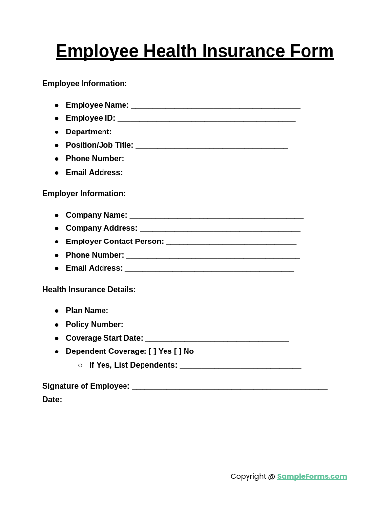 FREE 13+ Health Insurance Form Samples, PDF, MS Word, Google Docs