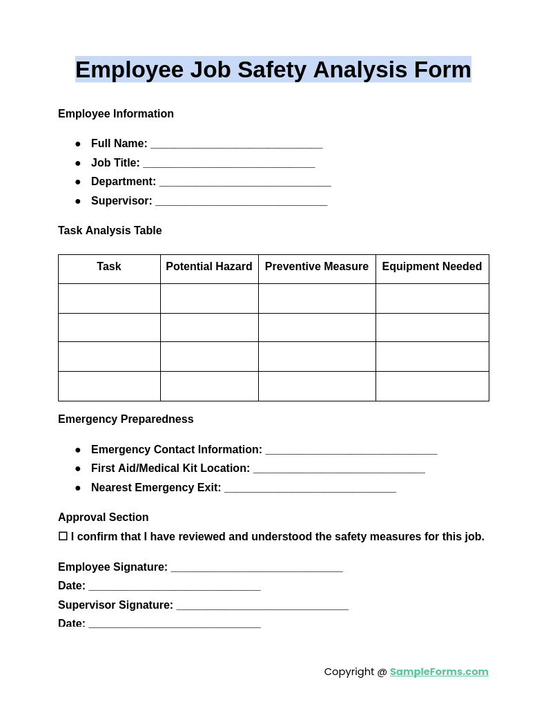 FREE 14+ Job Safety Analysis Form Samples, PDF, MS Word, Google Docs, Excel
