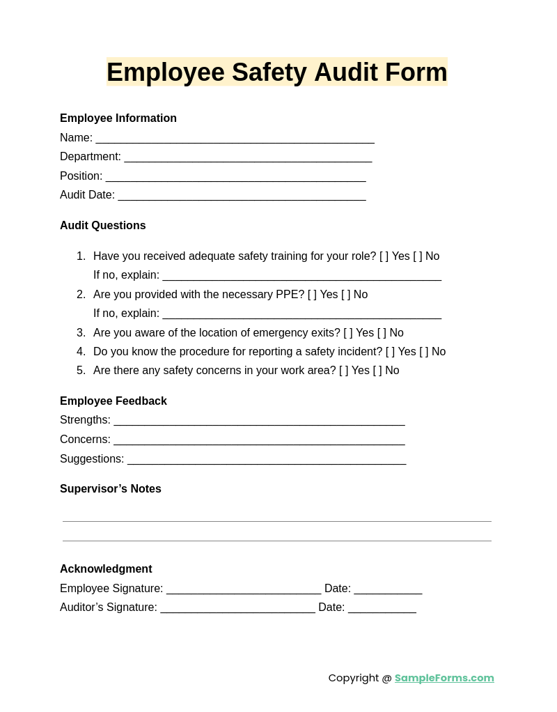 FREE 14+ Safety Audit Form Samples, PDF, MS Word, Google Docs