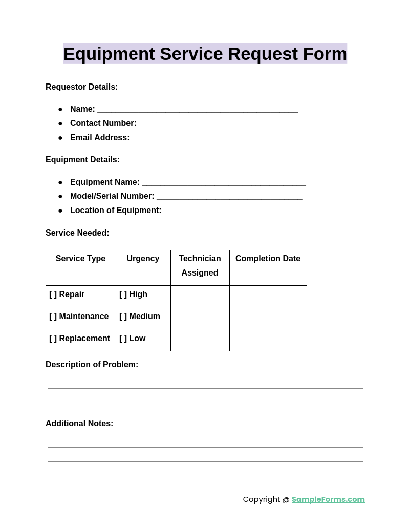 FREE 12+ Service Request Form Samples, PDF, MS Word, Google Docs