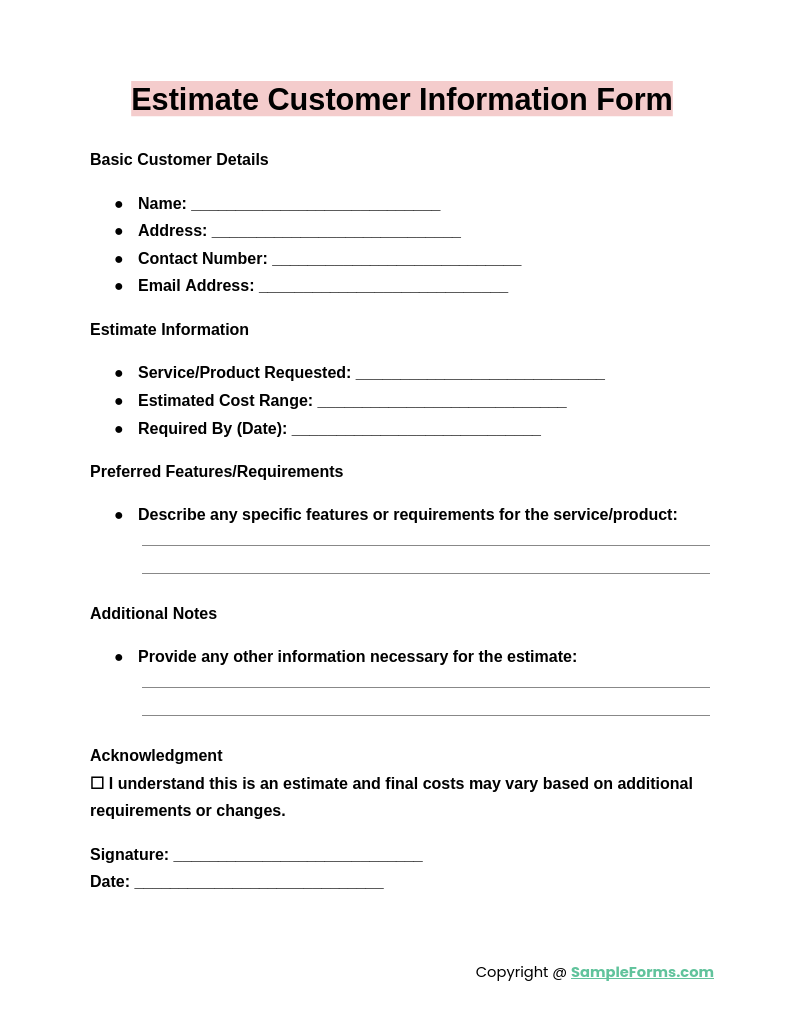 FREE 13+ Customer Information Form Samples, PDF, MS Word, Google Docs ...