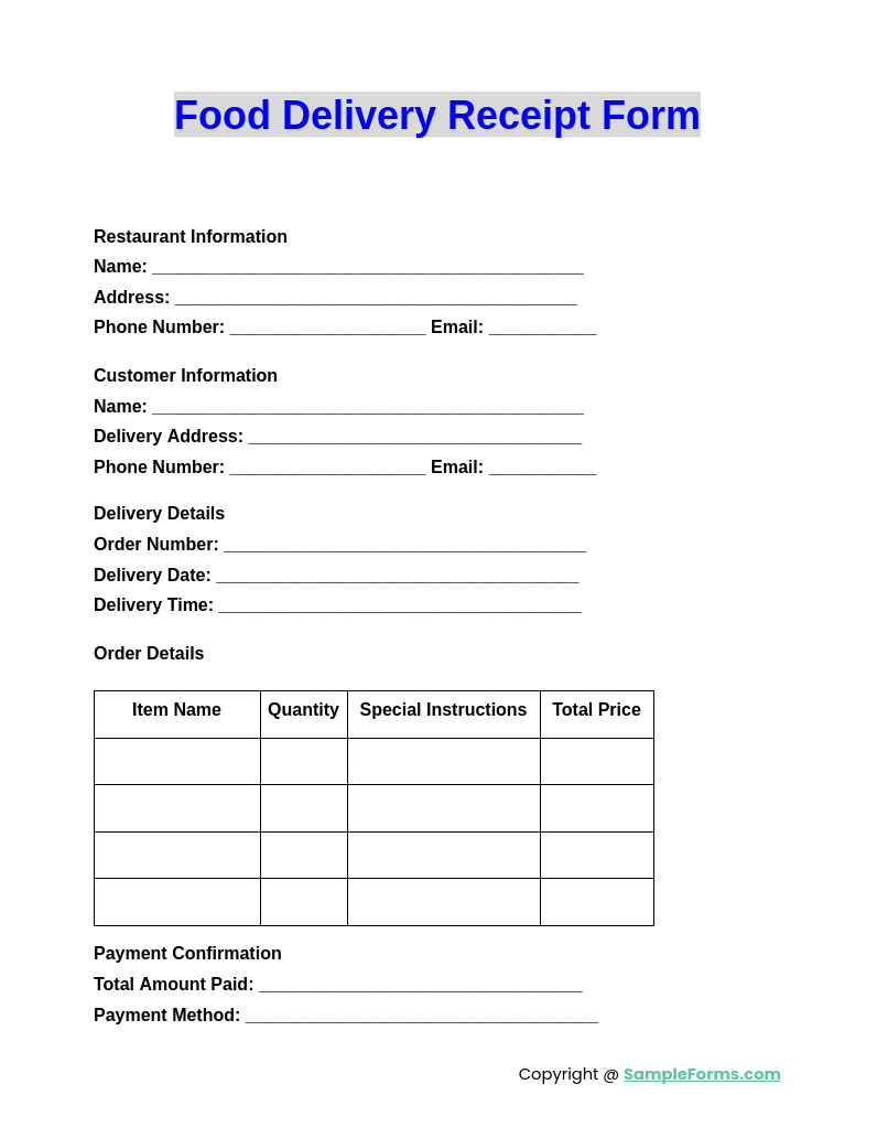 FREE 10+ Delivery Receipt Form Samples, PDF, MS Word, Google Docs