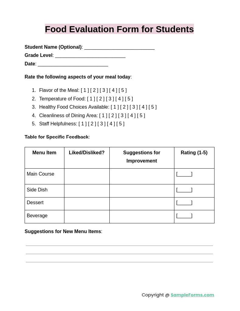 FREE 18+ Food Evaluation Form Samples, PDF, MS Word, Google Docs