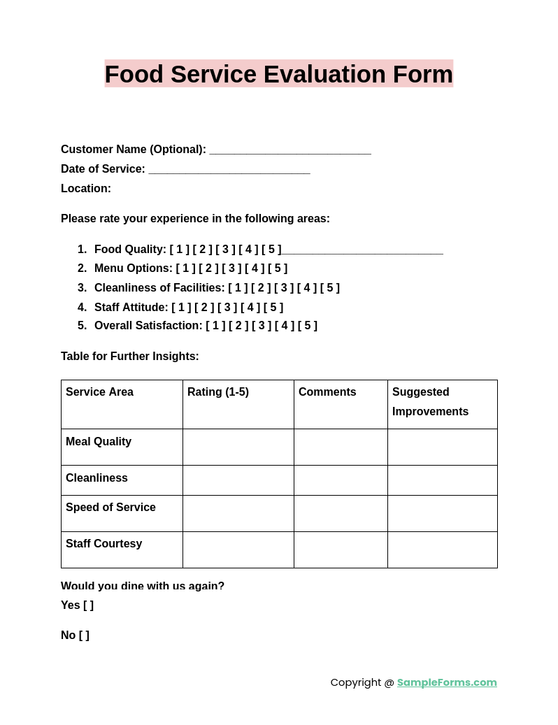 FREE 18+ Food Evaluation Form Samples, PDF, MS Word, Google Docs