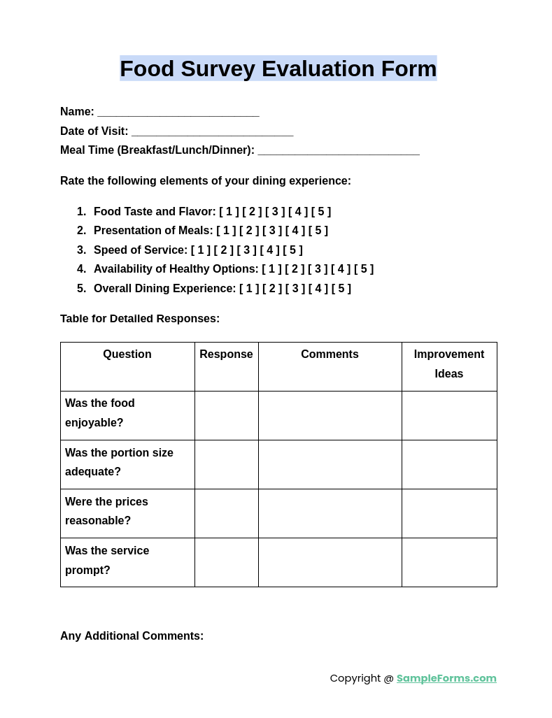 FREE 18+ Food Evaluation Form Samples, PDF, MS Word, Google Docs