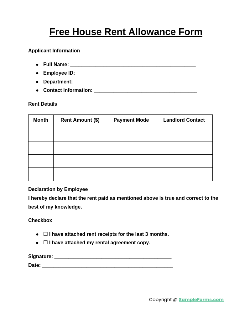 FREE 10+ House Rent Allowance Form Samples, PDF, MS Word, Google Docs