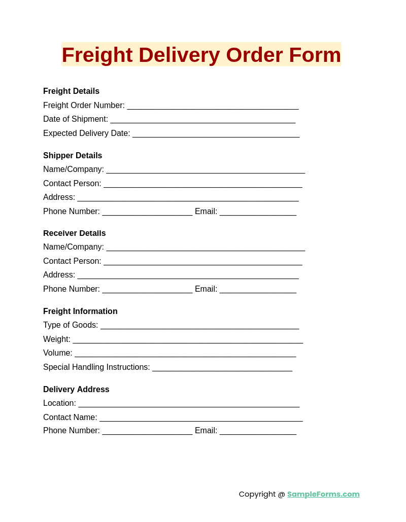 FREE 13+ Delivery Order Form Samples, PDF, MS Word, Google Docs
