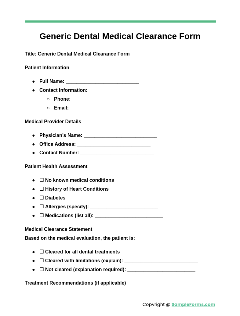 FREE 18+ Dental Medical Clearance Form Samples, PDF, MS Word, Google Docs