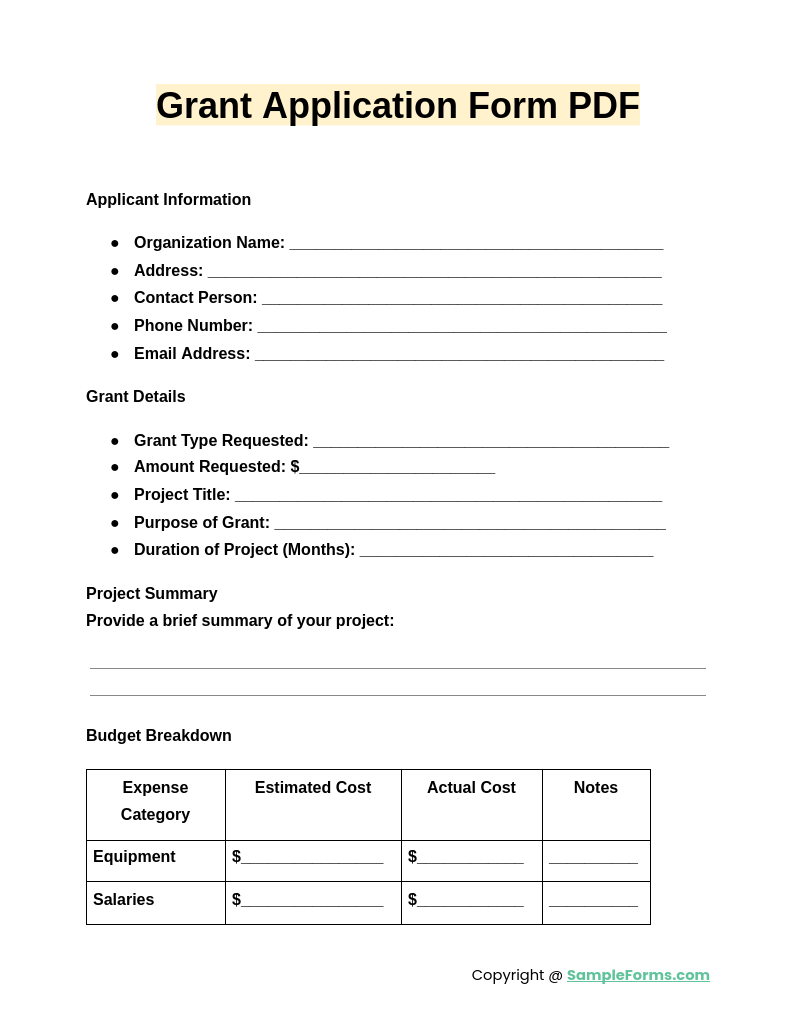 FREE 20+ Grant Application Form Samples, PDF, MS Word, Google Docs, Excel