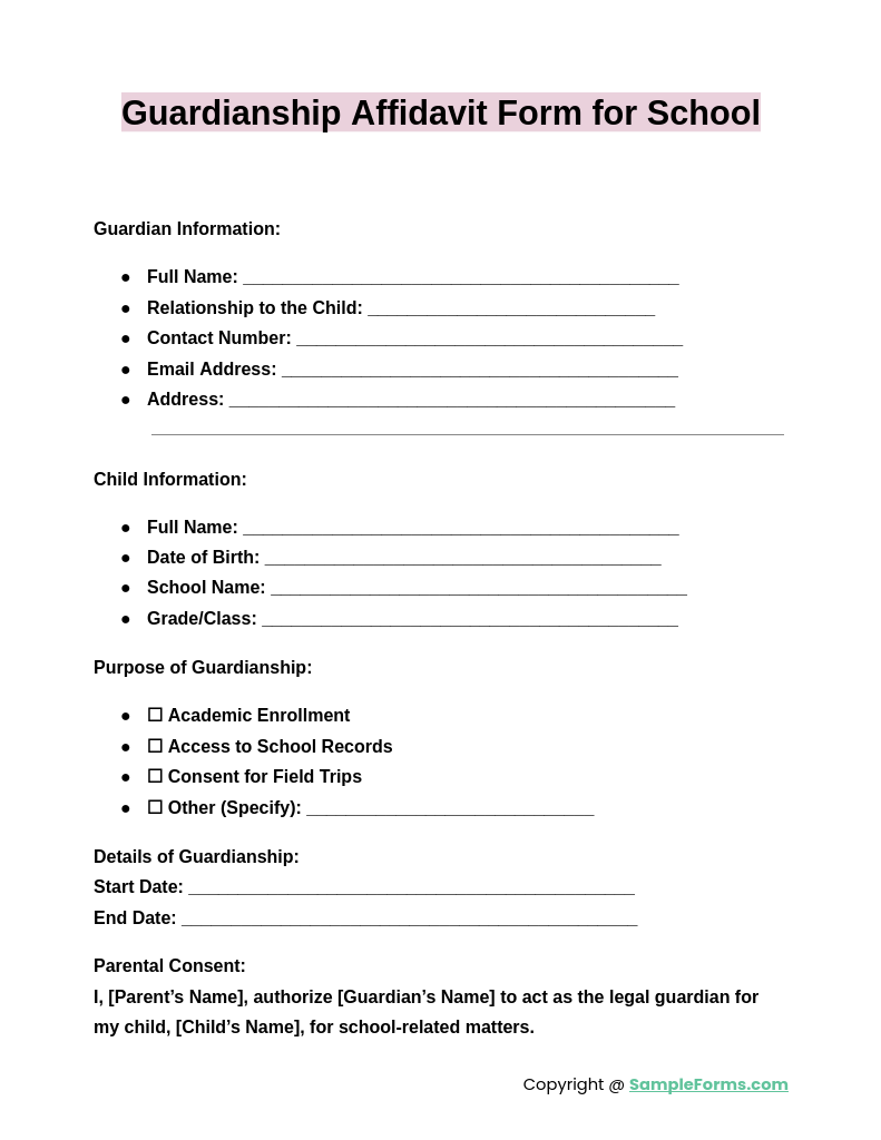 FREE 12+ Guardianship Affidavit Form Samples, PDF, MS Word, Google Docs