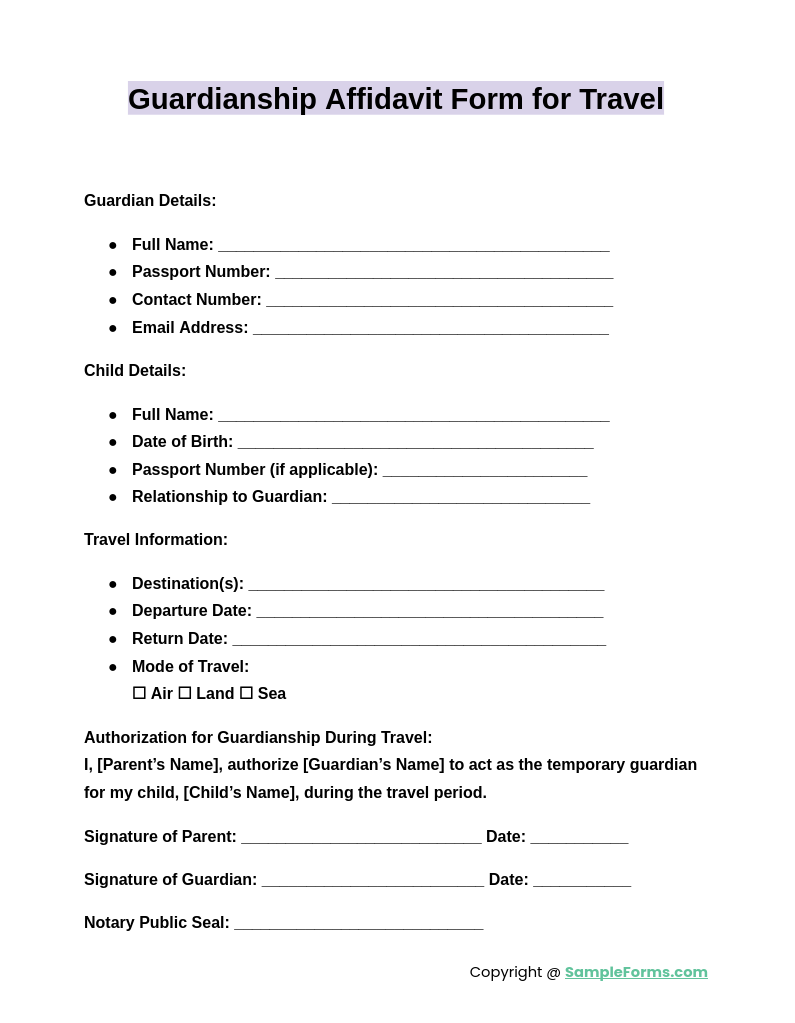 FREE 12+ Guardianship Affidavit Form Samples, PDF, MS Word, Google Docs
