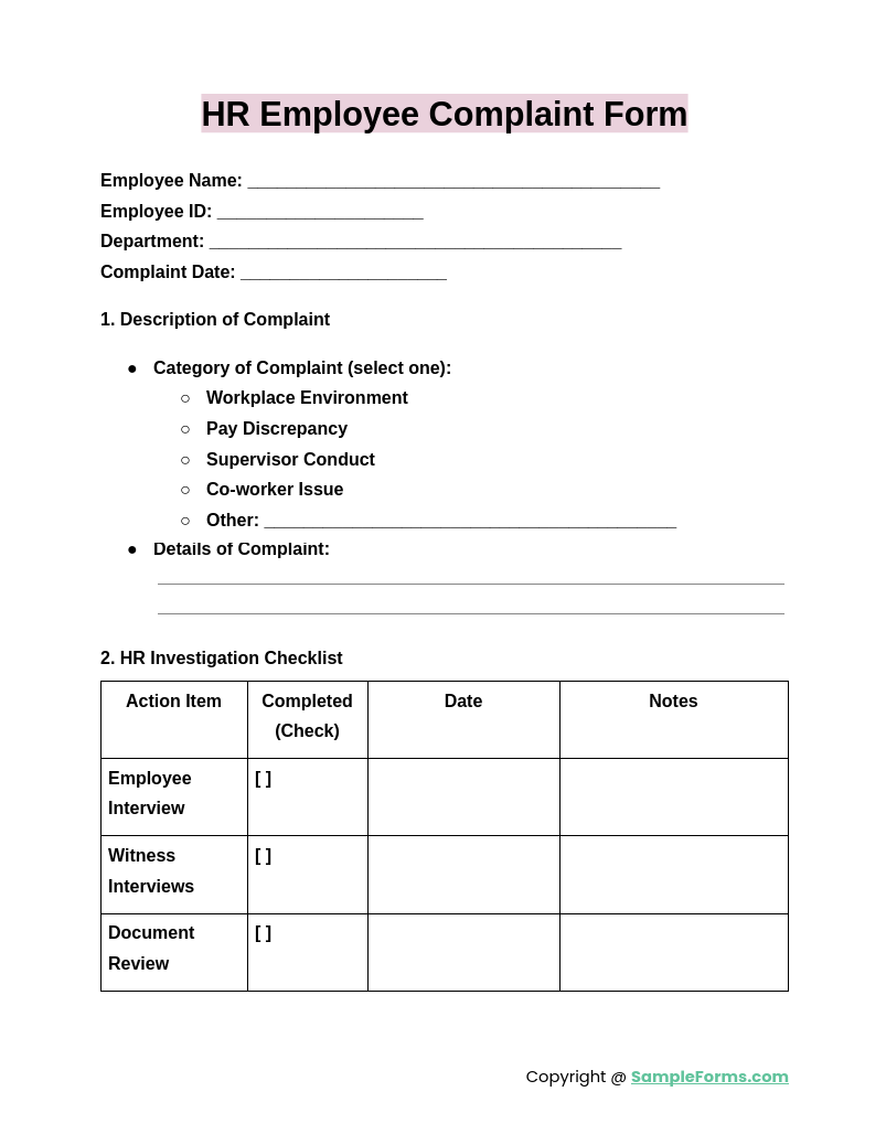 FREE 13+ Employee Complaint Form Samples, PDF, MS Word, Google Docs